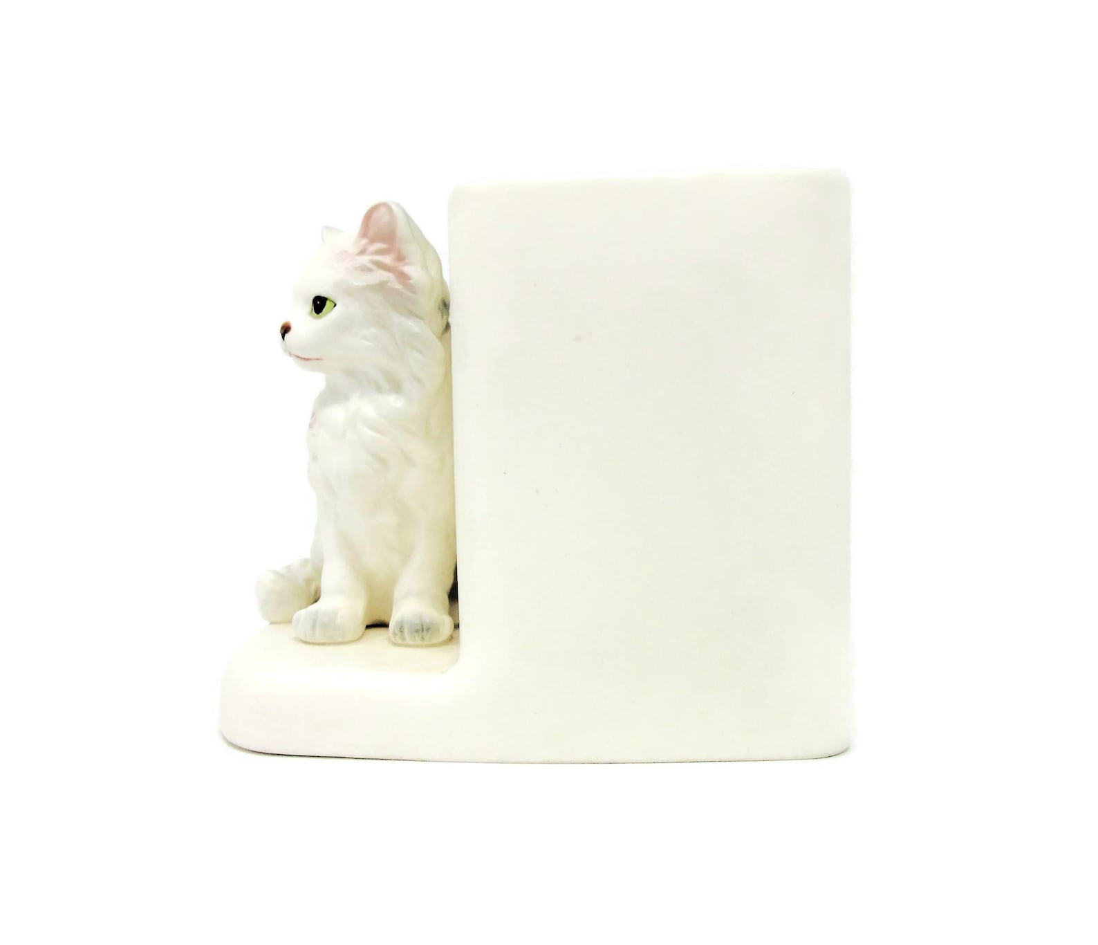 Vintage Porcelain Lefton Cat Planter, White Persian With Pink Ears and ...