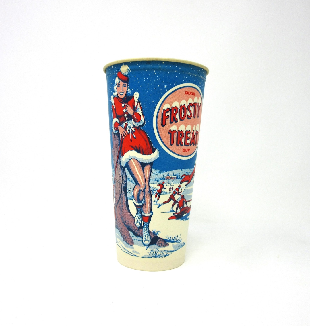 Vintage Large Frosty Treat Wax Paper Dixie Cup Featuring a Woman Ice ...