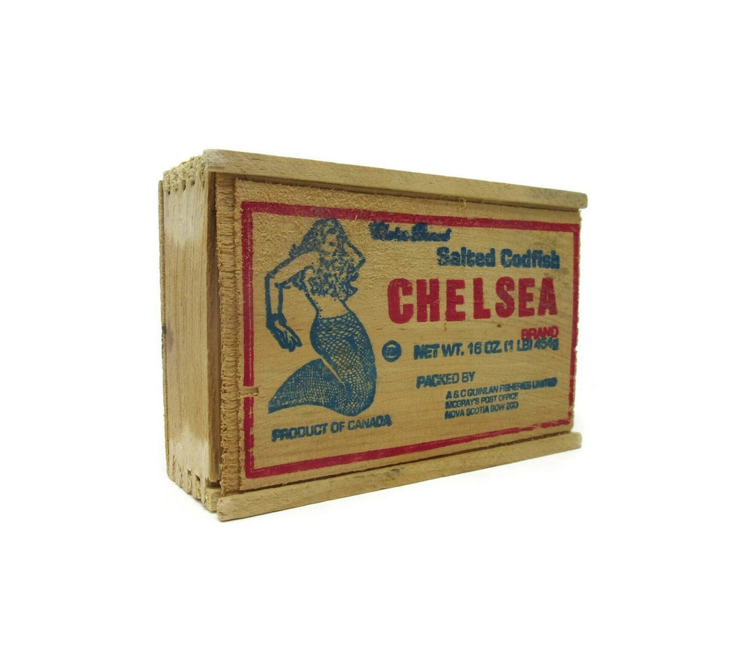 Vintage Mermaid Wooden Box Salted Codfish Fish by Chelsea Brand Canada ...