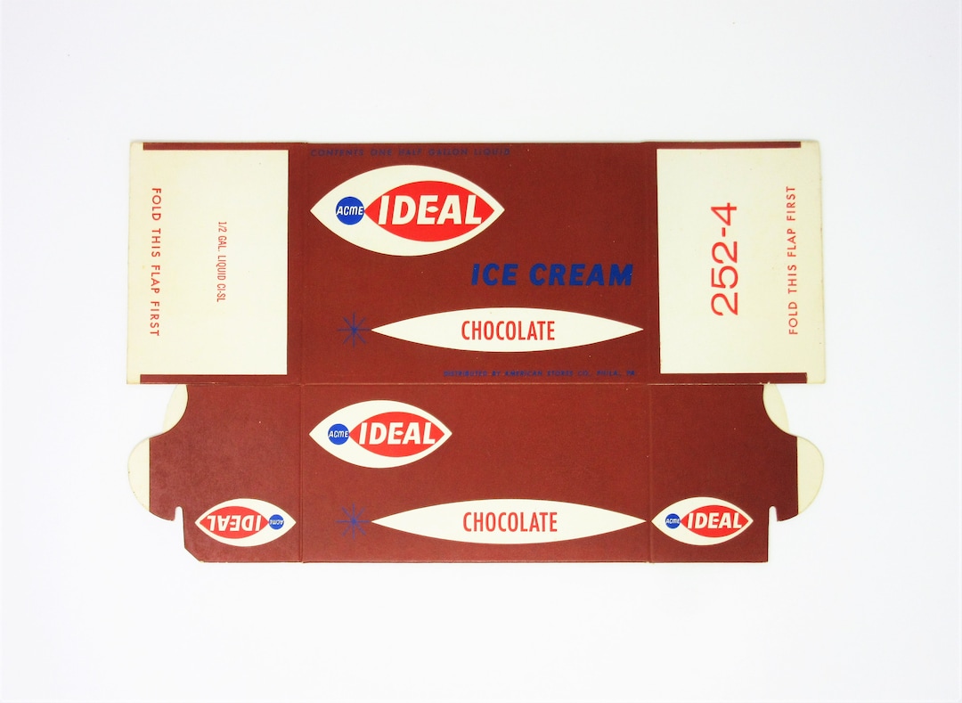 Vintage Unused Acme Ideal Chocolate Ice Cream Half Gallon Box With ...