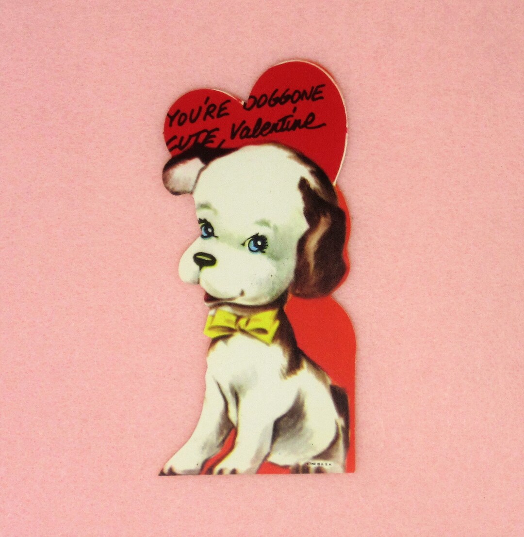Vintage Unused Valentines Day Greeting Card Featuring a Sweet Puppy Dog ...