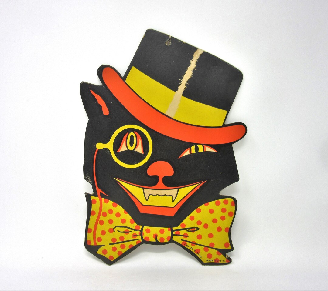 Vintage Embossed Halloween Paper Decoration Featuring a Cool Black Cat ...