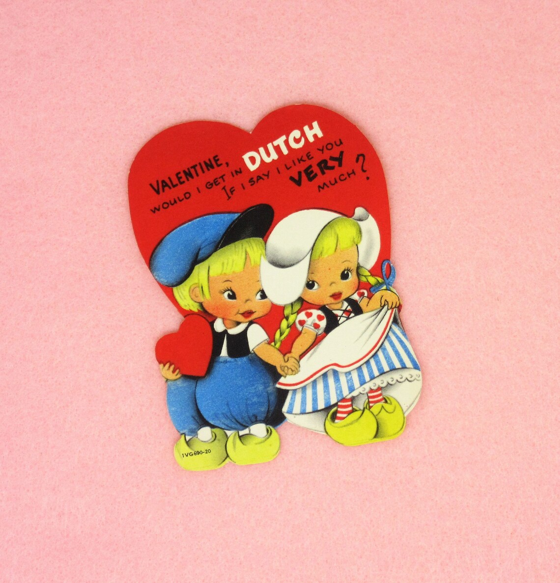 Vintage Unused Valentines Day Card Featuring a Cute Dutch Boy and Girl ...