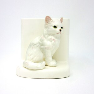 Vintage Porcelain Lefton Cat Planter, White Persian With Pink Ears and ...