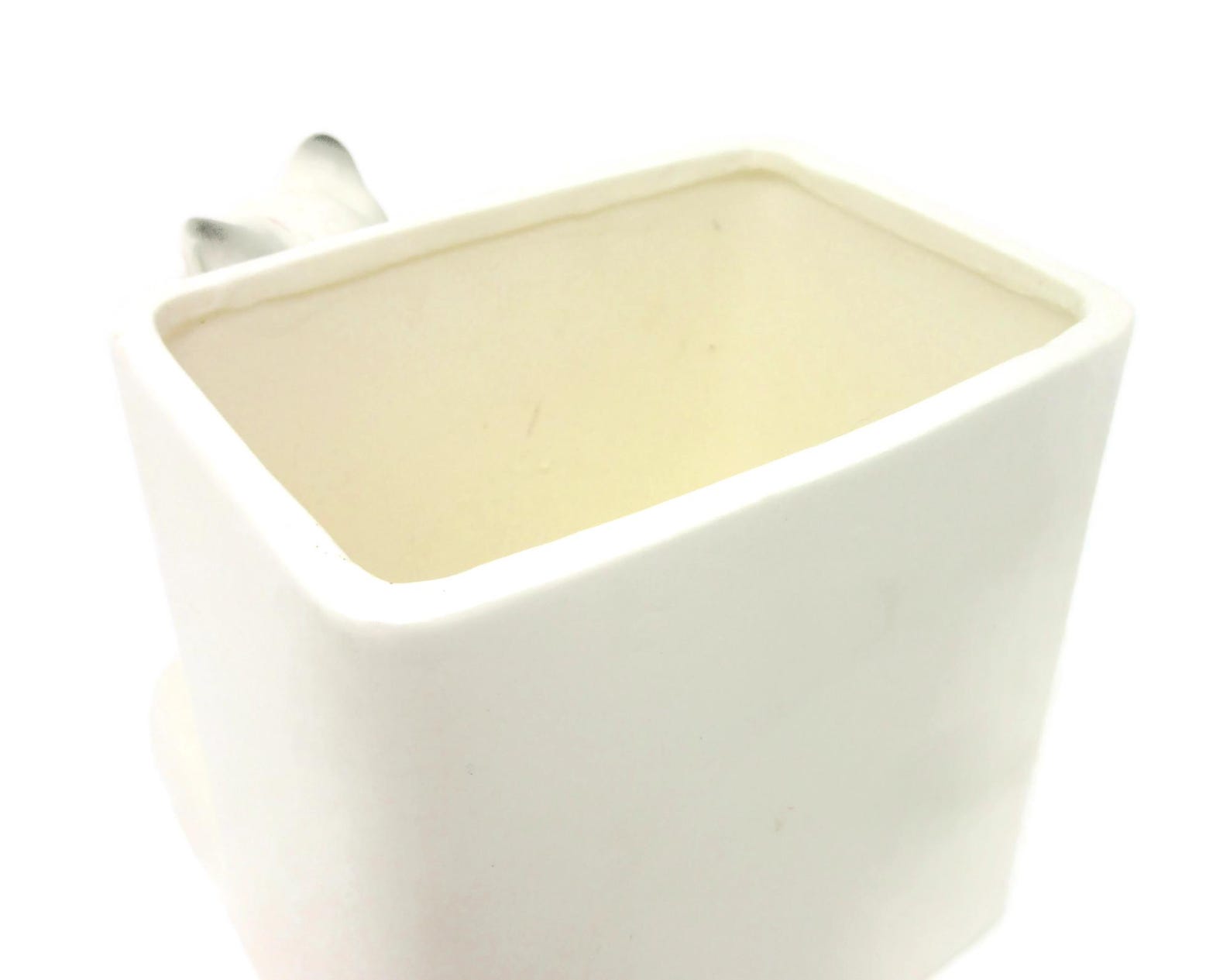 Vintage Porcelain Lefton Cat Planter, White Persian With Pink Ears and ...