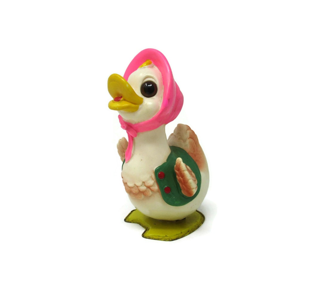 Vintage Sonsco Waddling Duck Mechanical Wind up Toy Wearing a Pink ...