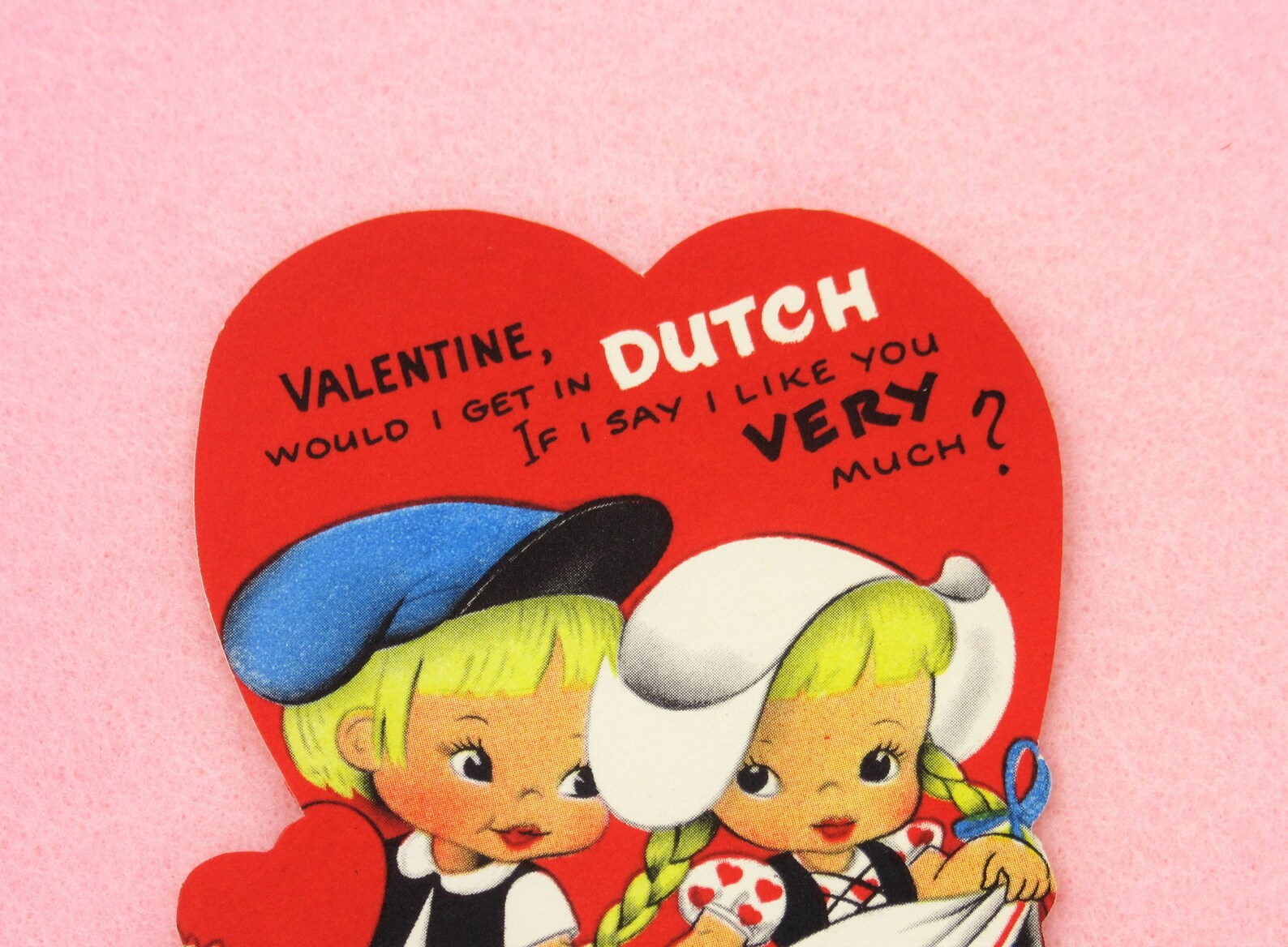 Vintage Unused Valentines Day Card Featuring a Cute Dutch Boy and Girl ...