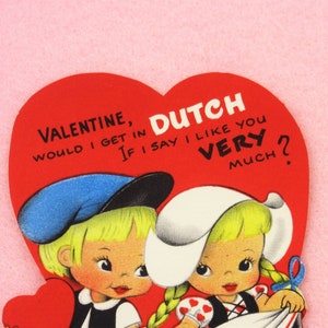 Vintage Unused Valentines Day Card Featuring a Cute Dutch Boy and Girl ...