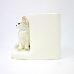 Vintage Porcelain Lefton Cat Planter, White Persian With Pink Ears and ...
