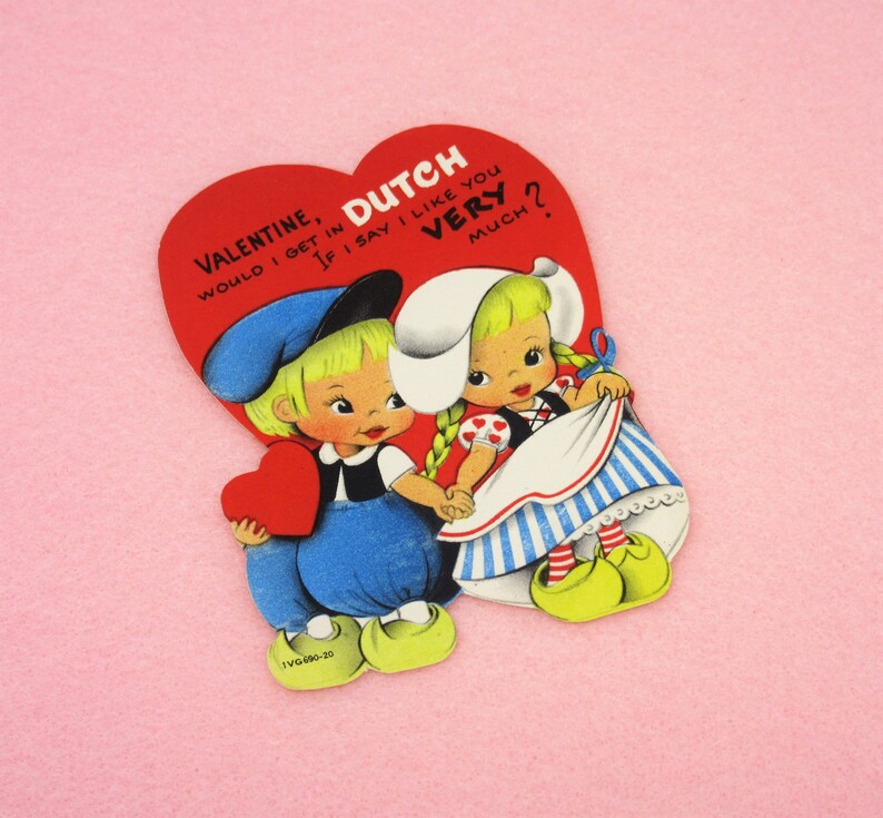 Vintage Unused Valentines Day Card Featuring a Cute Dutch Boy and Girl ...