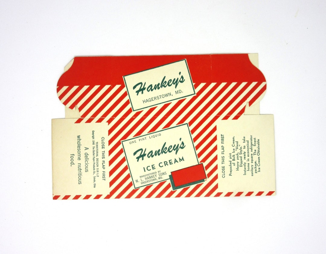 Vintage Unused Hankey's Ice Cream One Pint Box With Bold Red and White ...