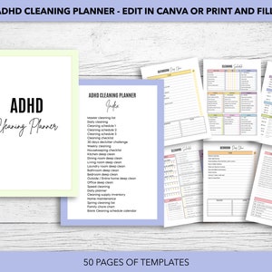 ADHD Planner, Editable in Canva, Printable ADHD Cleaning Checklist ...
