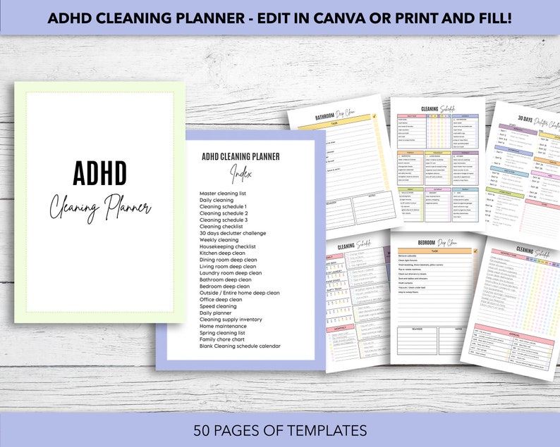 ADHD Planner Editable in Canva Printable ADHD Cleaning - Etsy