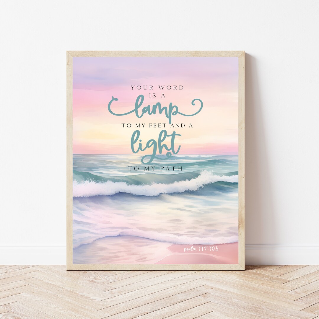 Beach Bible Verse Print, Your Word is A Lamp, Psalm 119:105, Scripture ...