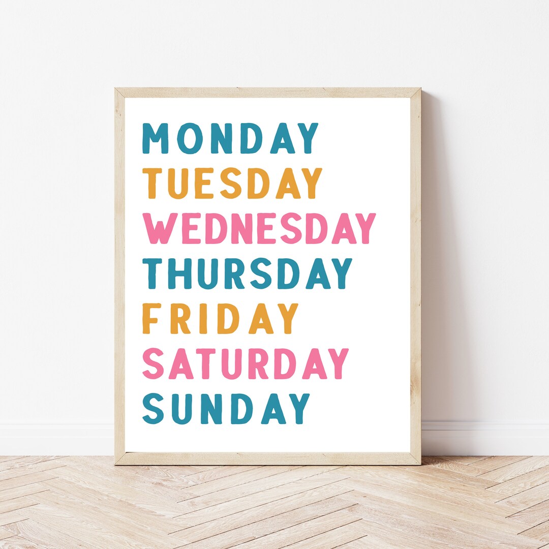 Kindergarten Classroom Decor, Days of the Week Print, Educational Wall ...