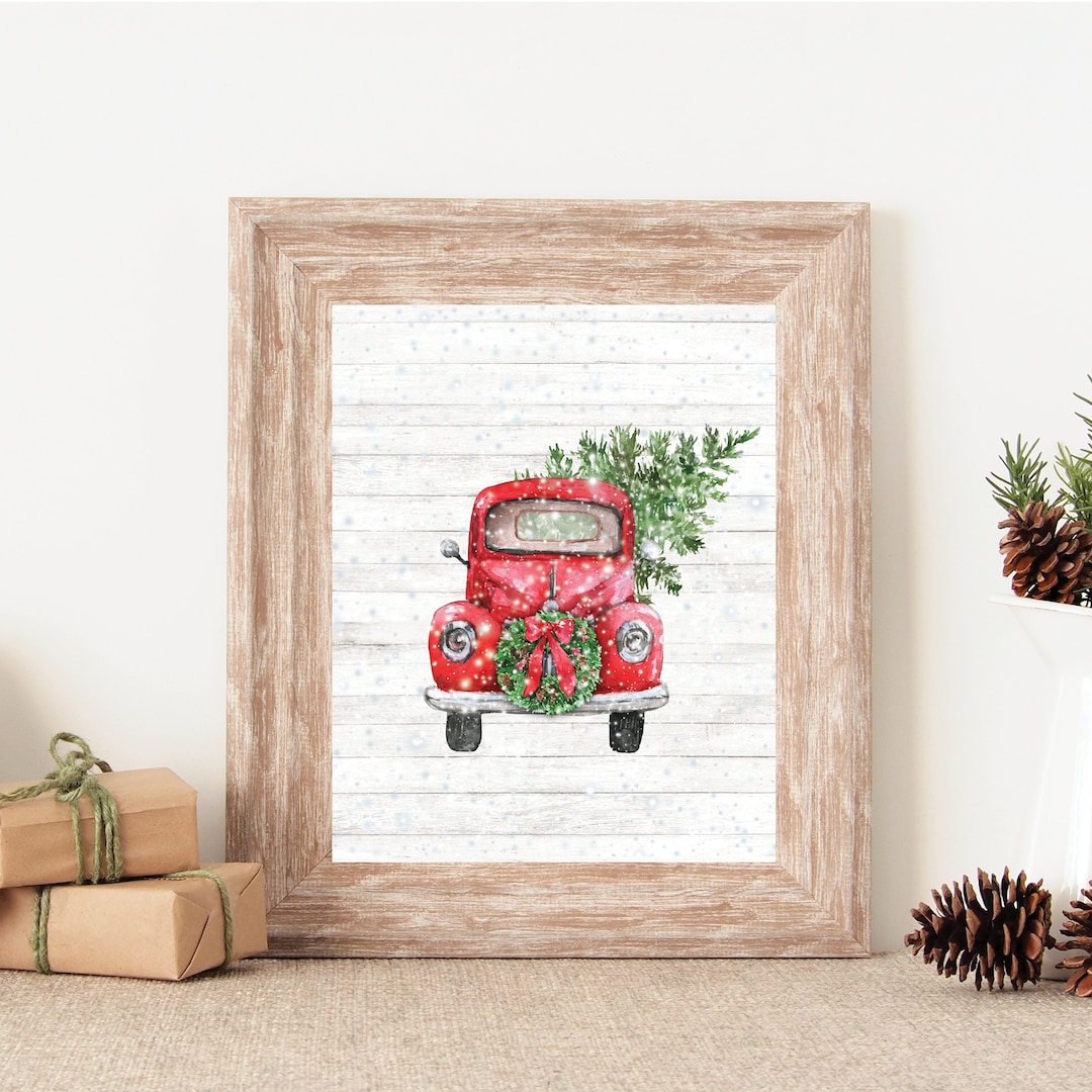 Vintage Red Truck Sign, Vintage Christmas Truck, Rustic Christmas Truck ...