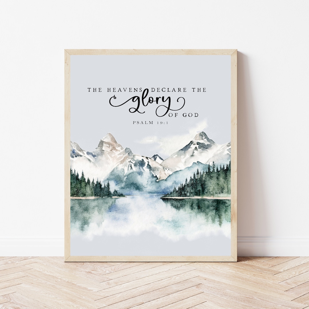 Mountain Bible Verse Print, Psalm 19:1, Christian Forest Nursery Wall ...
