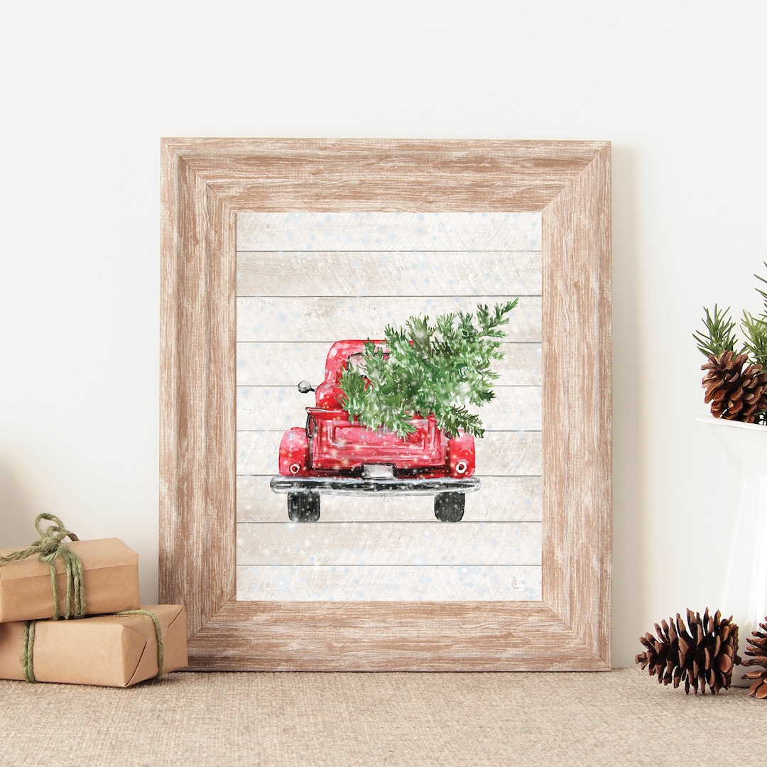 Red Christmas Truck Decor,christmas Printables,christmas Wall Decor ...