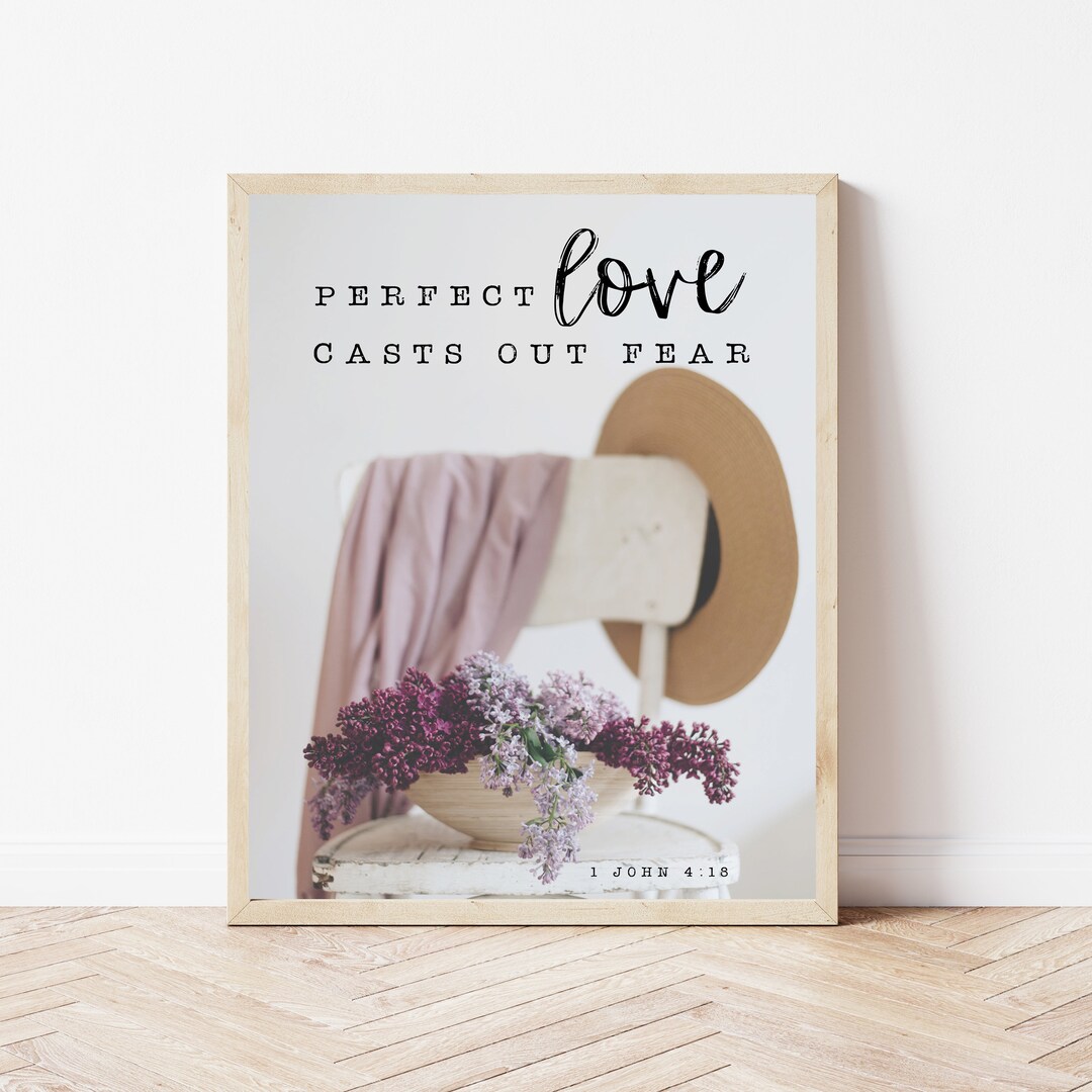 Boho Bible Verse Wall Art, Perfect Love Casts Out Fear, 1 John 4:18 ...