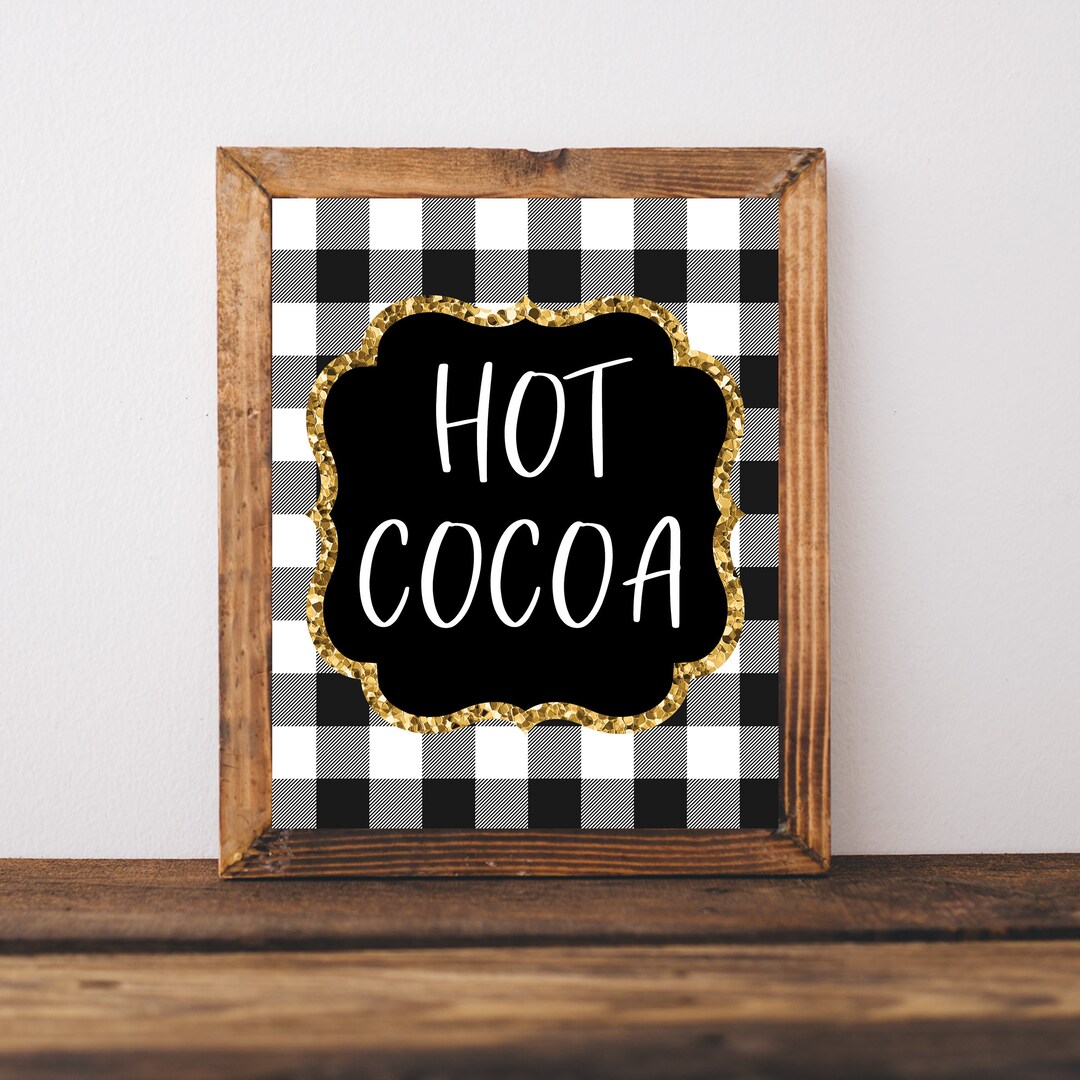Hot Cocoa Sign, Christmas Party Decorations, Buffalo Plaid Sign, Hot ...