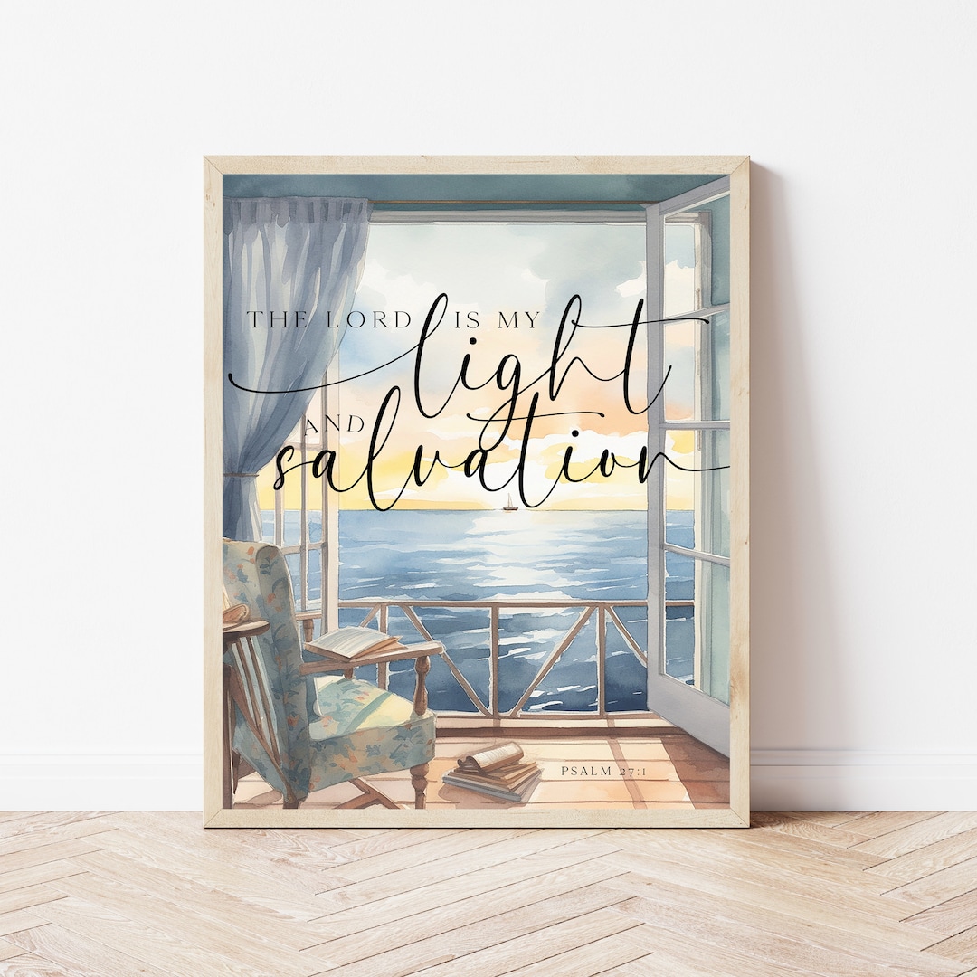 Beach Bible Verse Wall Decor, Psalm 27 Poster, Ocean Bible Verse Print ...
