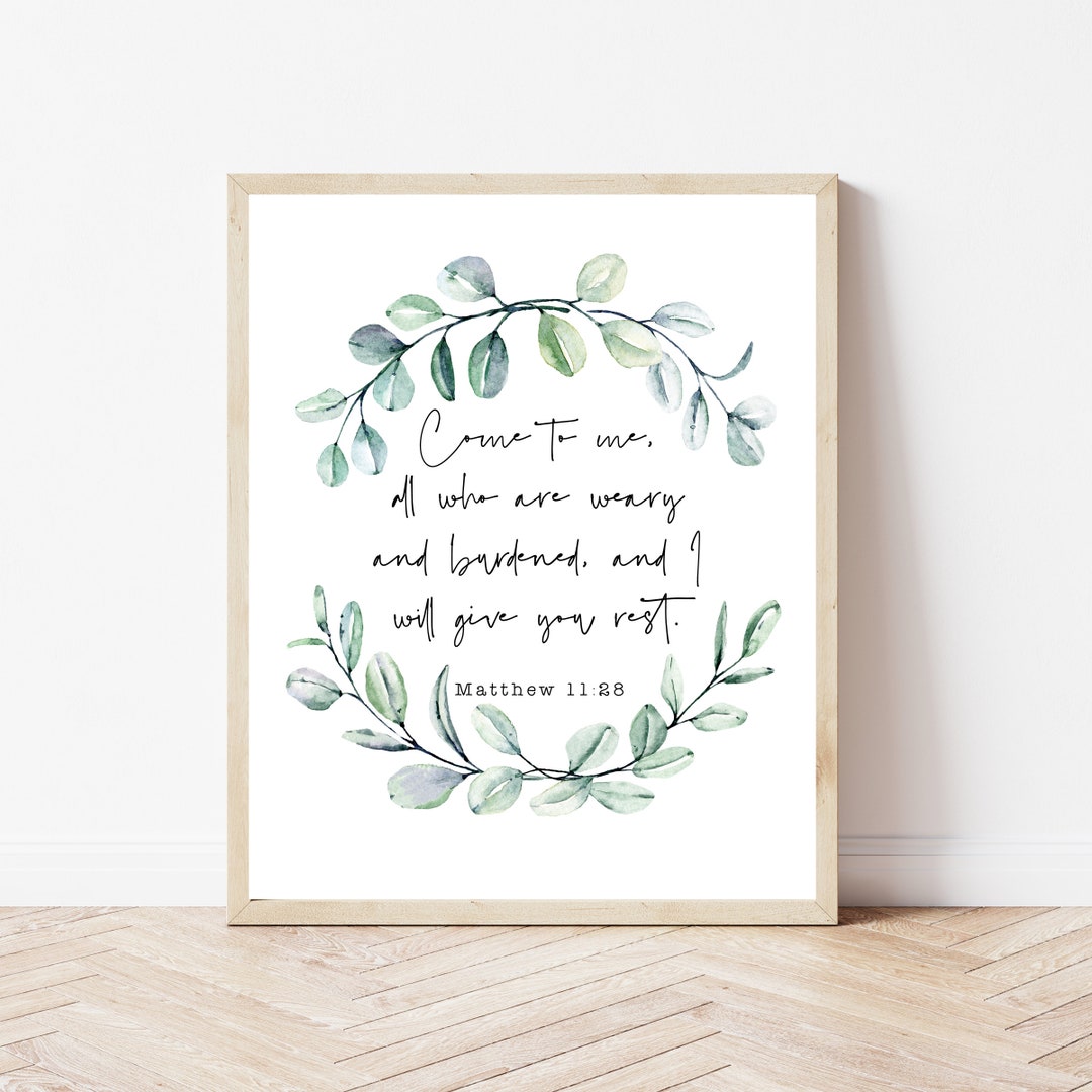 Farmhouse Bible Verse Wall Art, Matthew 11:28, Minimalist Christian ...