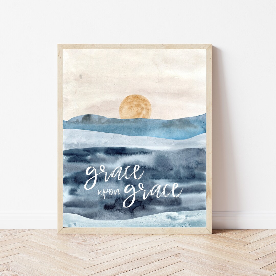 Ocean Bible Verse Wall Art Printable, Grace Upon Grace, Nautical ...