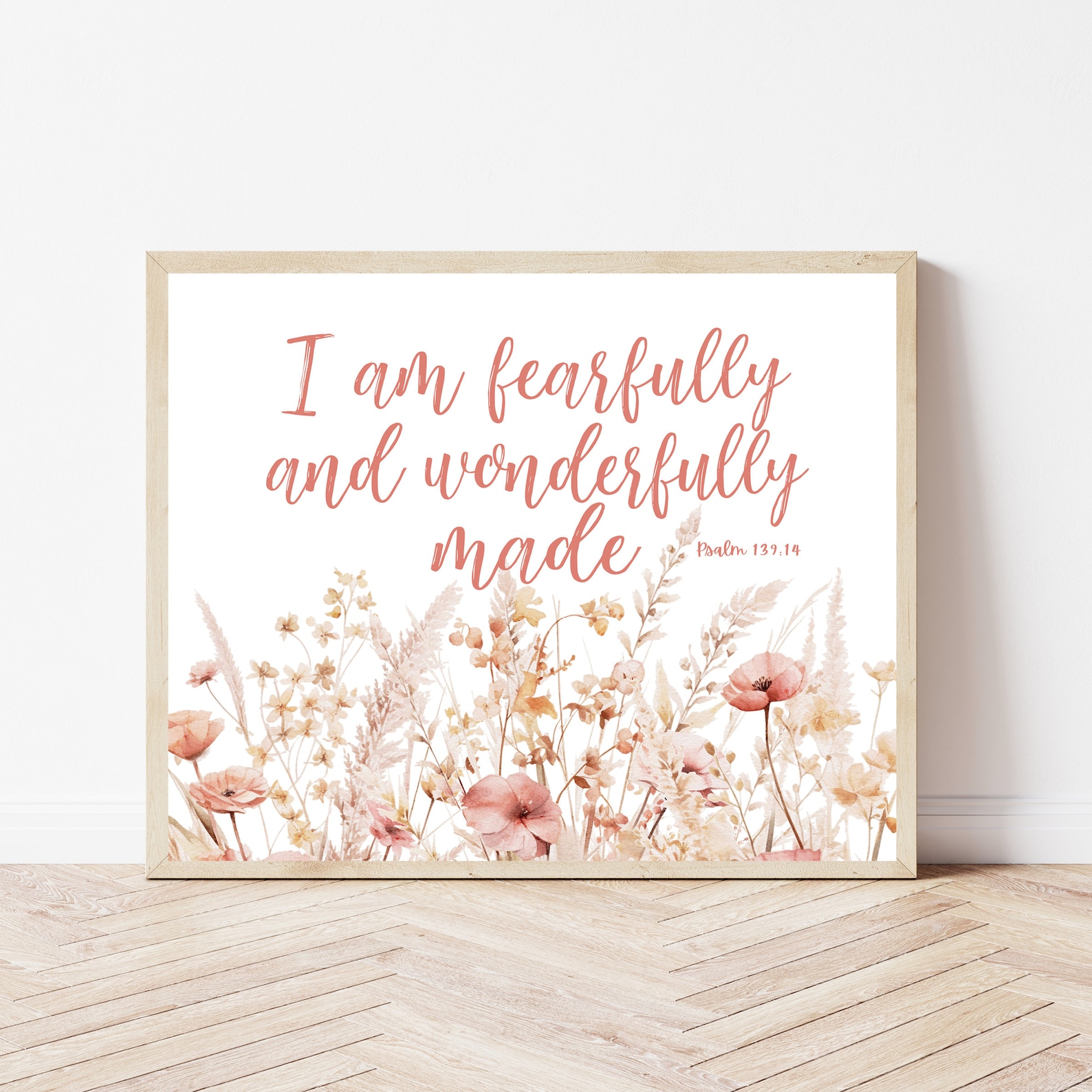 Floral Bible Verse Print, Psalm 139:14, Fearfully and Wonderfully Made ...