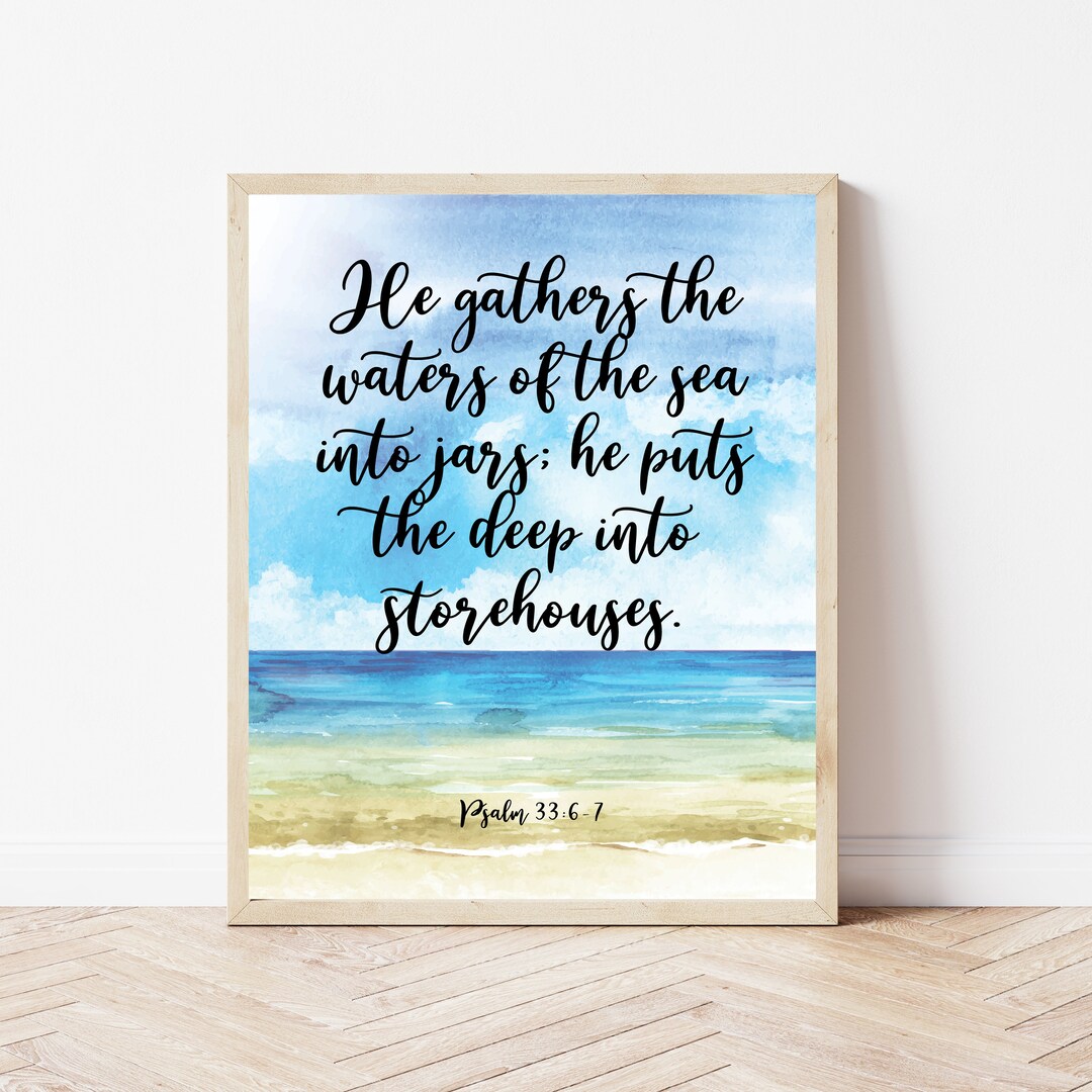 Ocean Bible Verse Wall Art, Psalm 33, Nautical Christian Decor ...