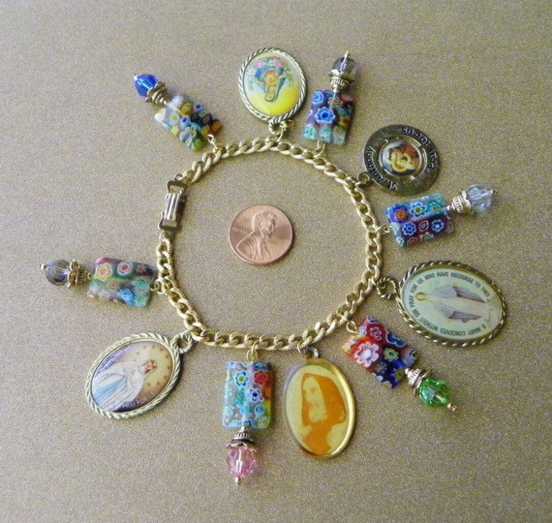 Religious Gold Tone Charm Bracelet - Etsy