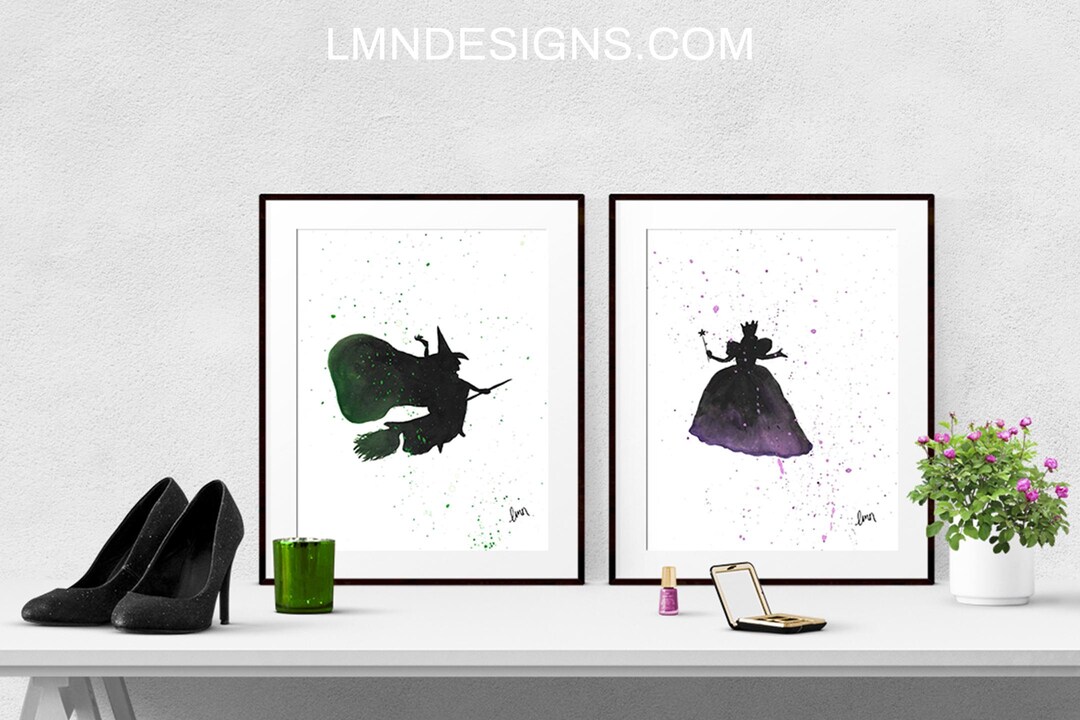 WICKED Elphaba and Glinda (with Purple Dress) Watercolor Prints ...