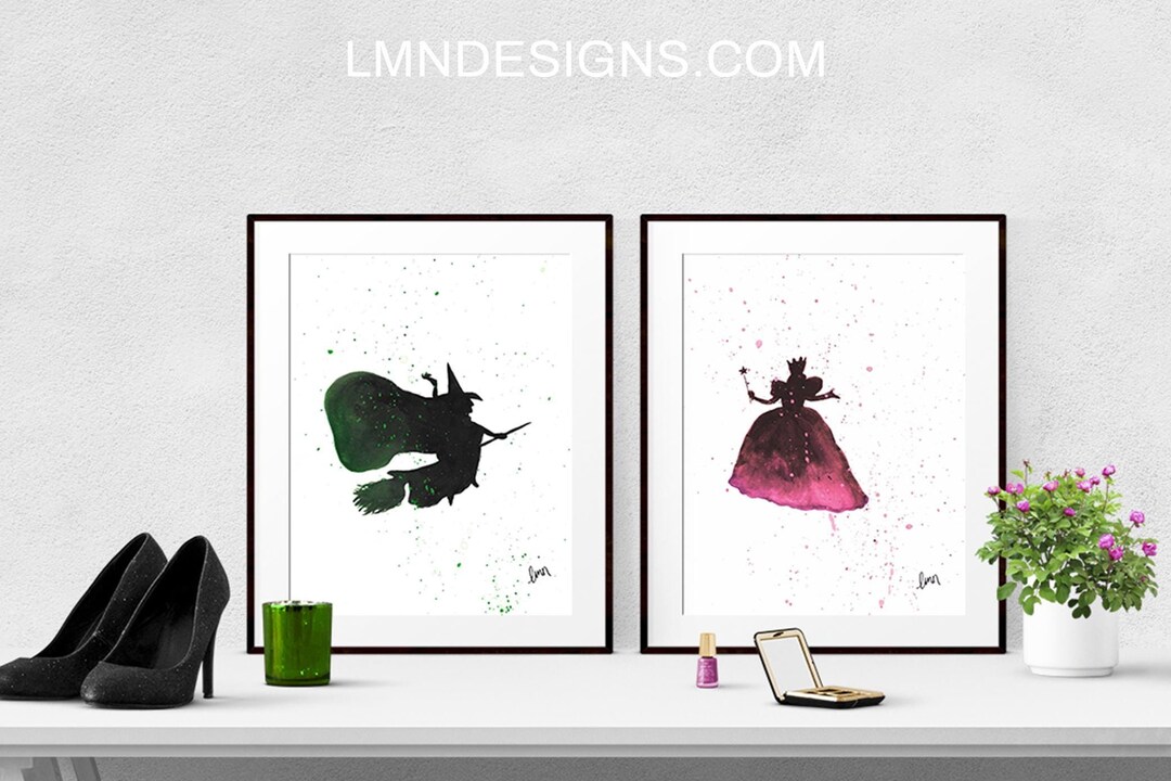 WICKED Elphaba and Glinda (pink Dress) Watercolor Prints [instant ...