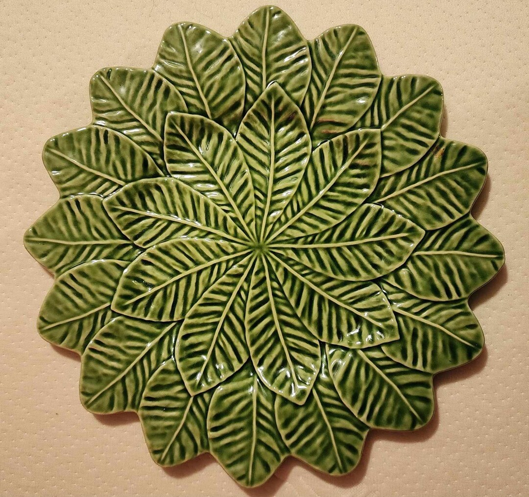4pc.vintage Bordallo Pinheiro Portugal Grape Lemon Leaf Green Plate or ...