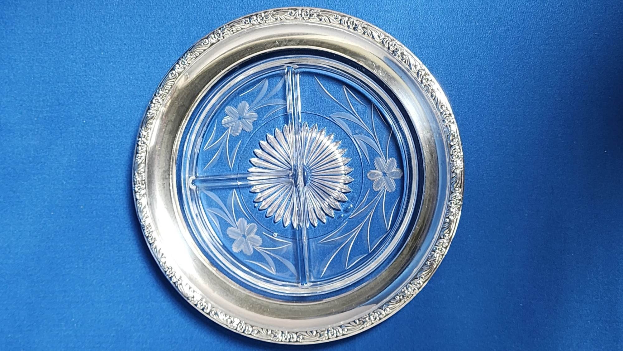 Sterling Silver Relish Tray Round With Etched Glass 8" - Etsy
