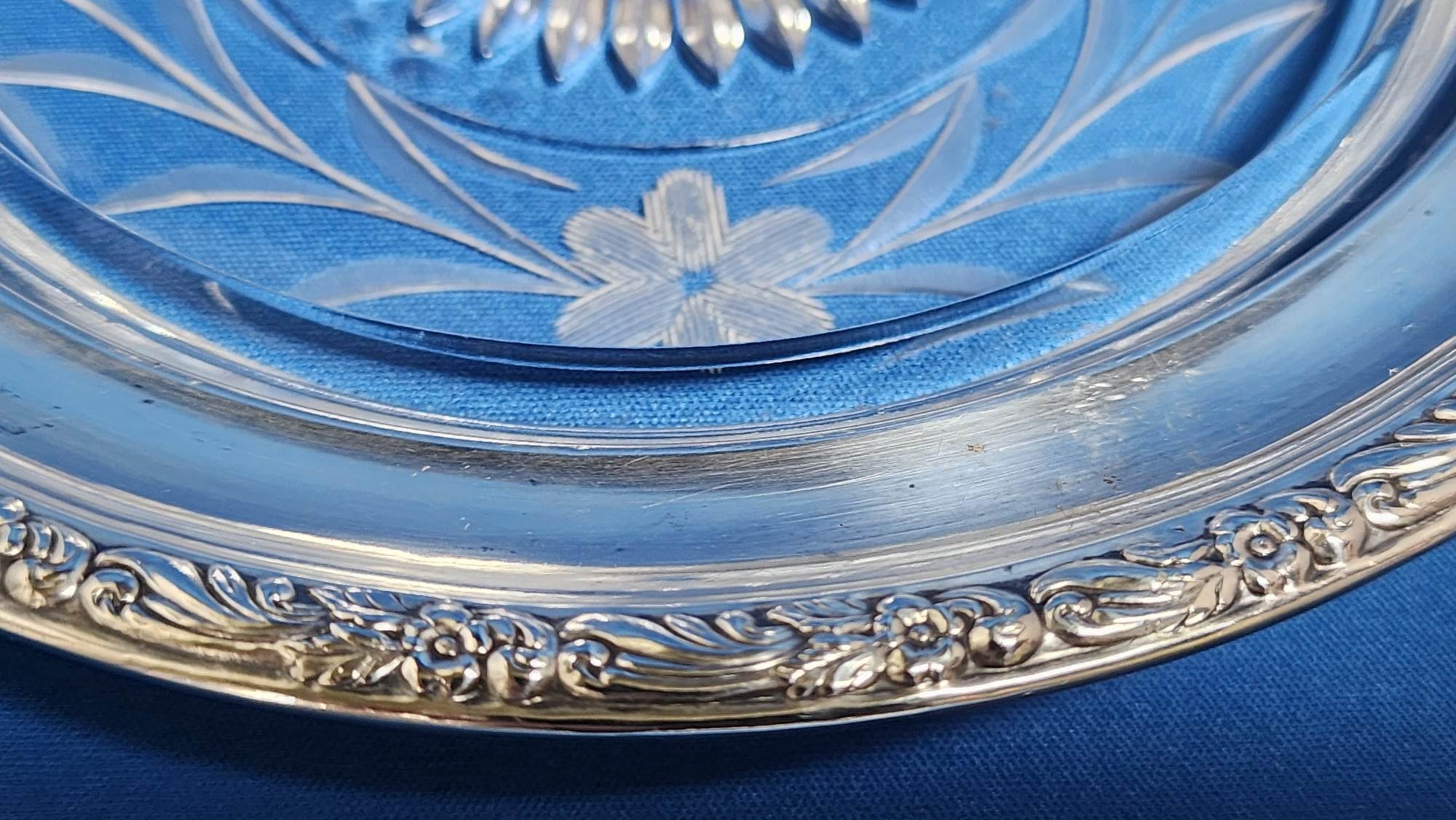 Sterling Silver Relish Tray Round With Etched Glass 8 - Etsy
