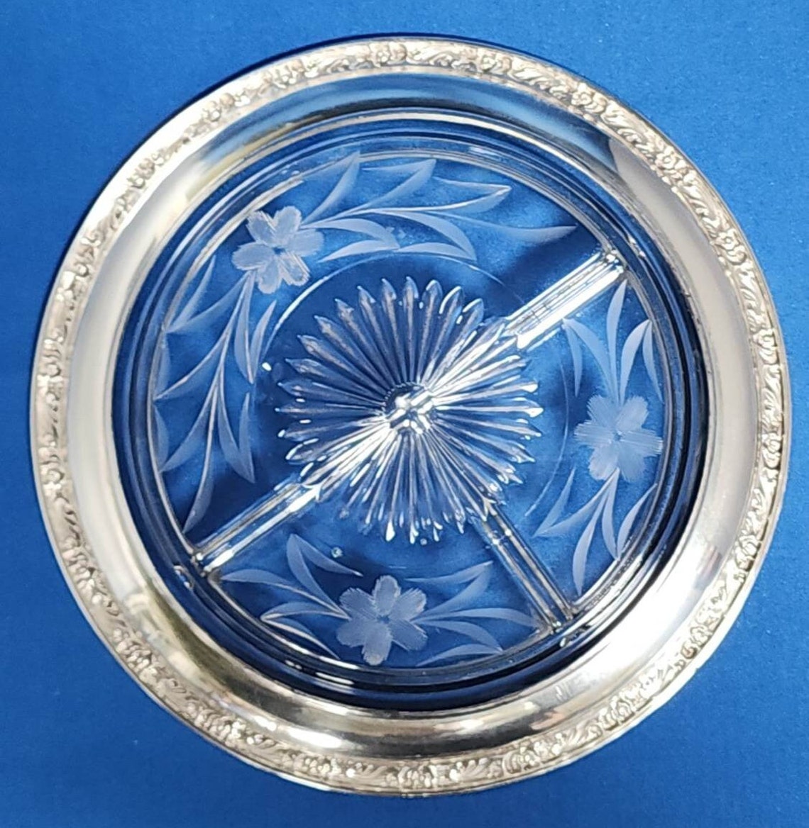 Sterling Silver Relish Tray Round With Etched Glass 8" - Etsy