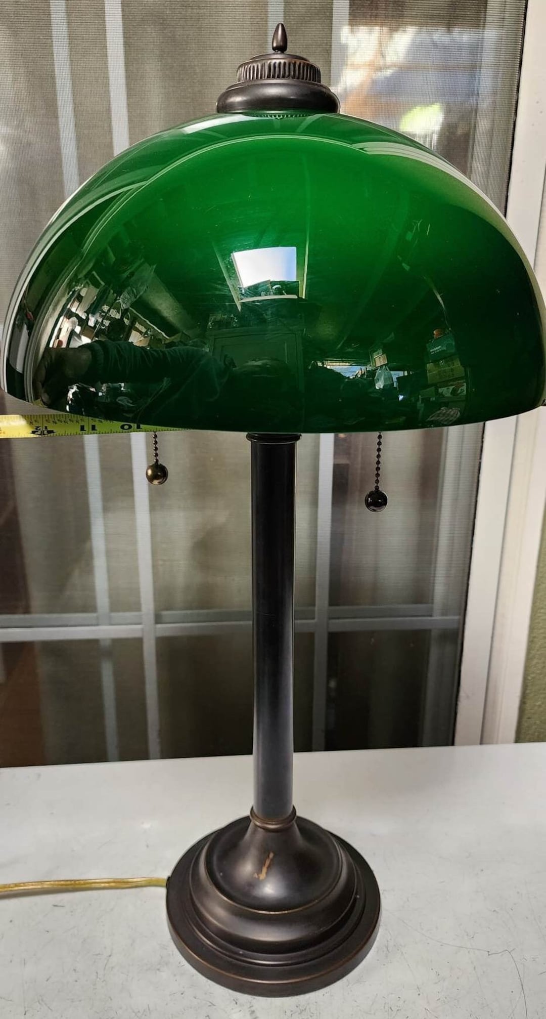 Antique Brass & Emerald Green Glass Lamp - Etsy