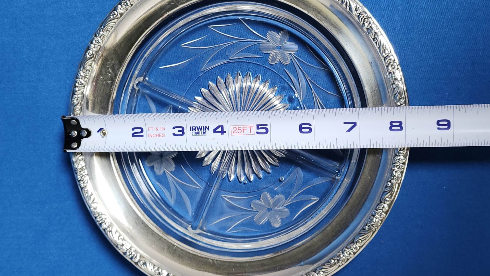 Sterling Silver Relish Tray Round With Etched Glass 8" - Etsy