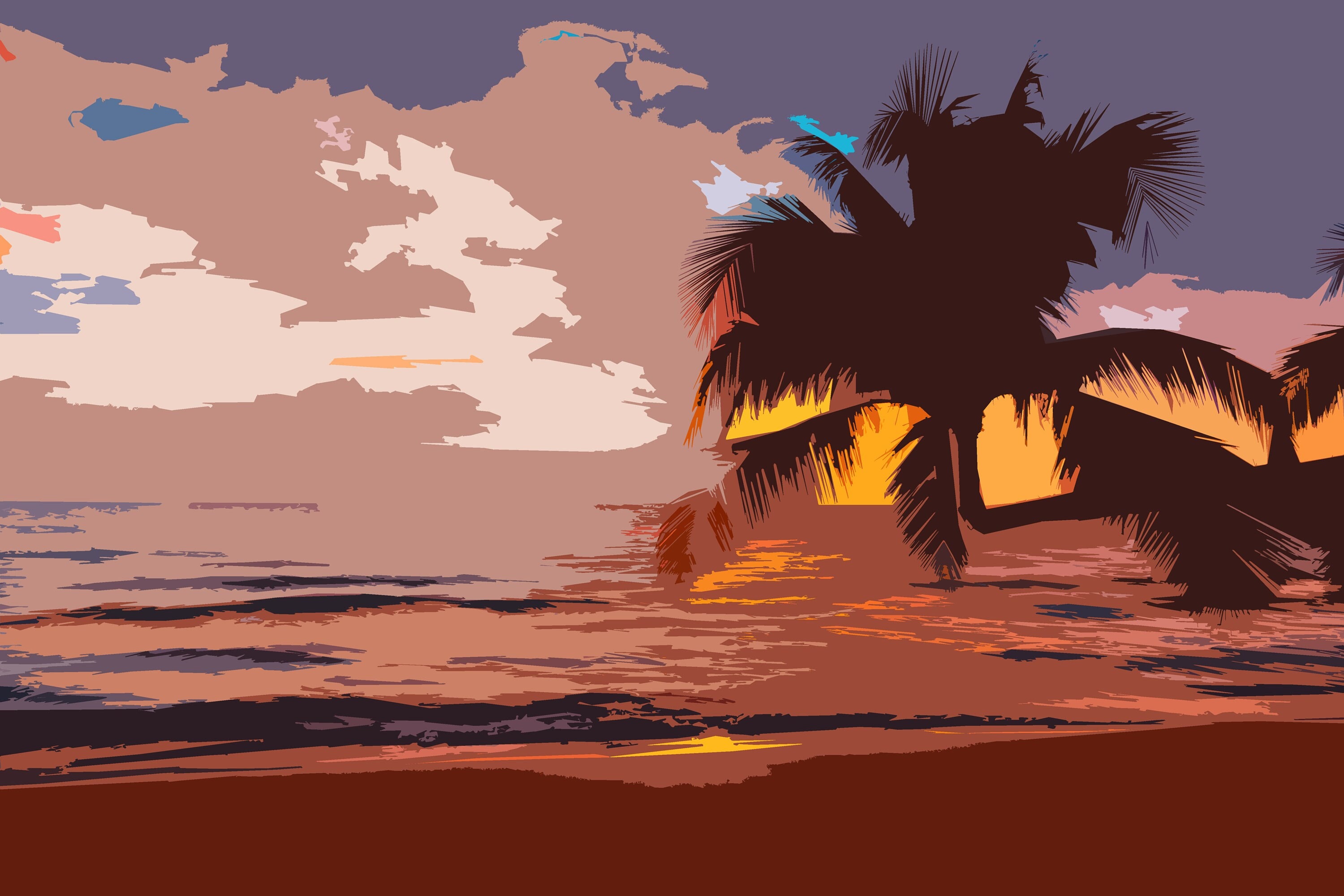 Beach Sunset Digital Print Palm Tree Sunset Cutout Print - Etsy