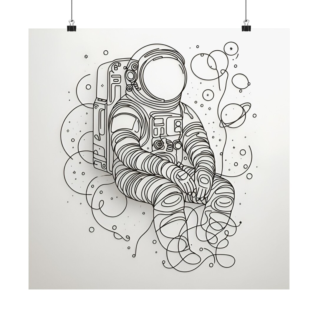 Astronaut Lineart Single Line Boho Modern Futuristic Space Mission NASA ...