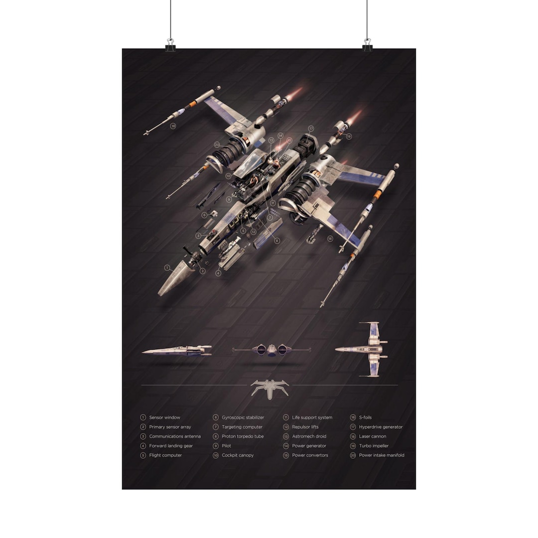 Star Wars X-wing Fighter Exploded View Technical Art Decor for Gamers ...