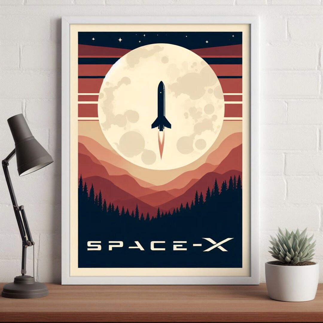 Spacex Rocket Launch Minimalist Travel Style Explore Space Artwork ...