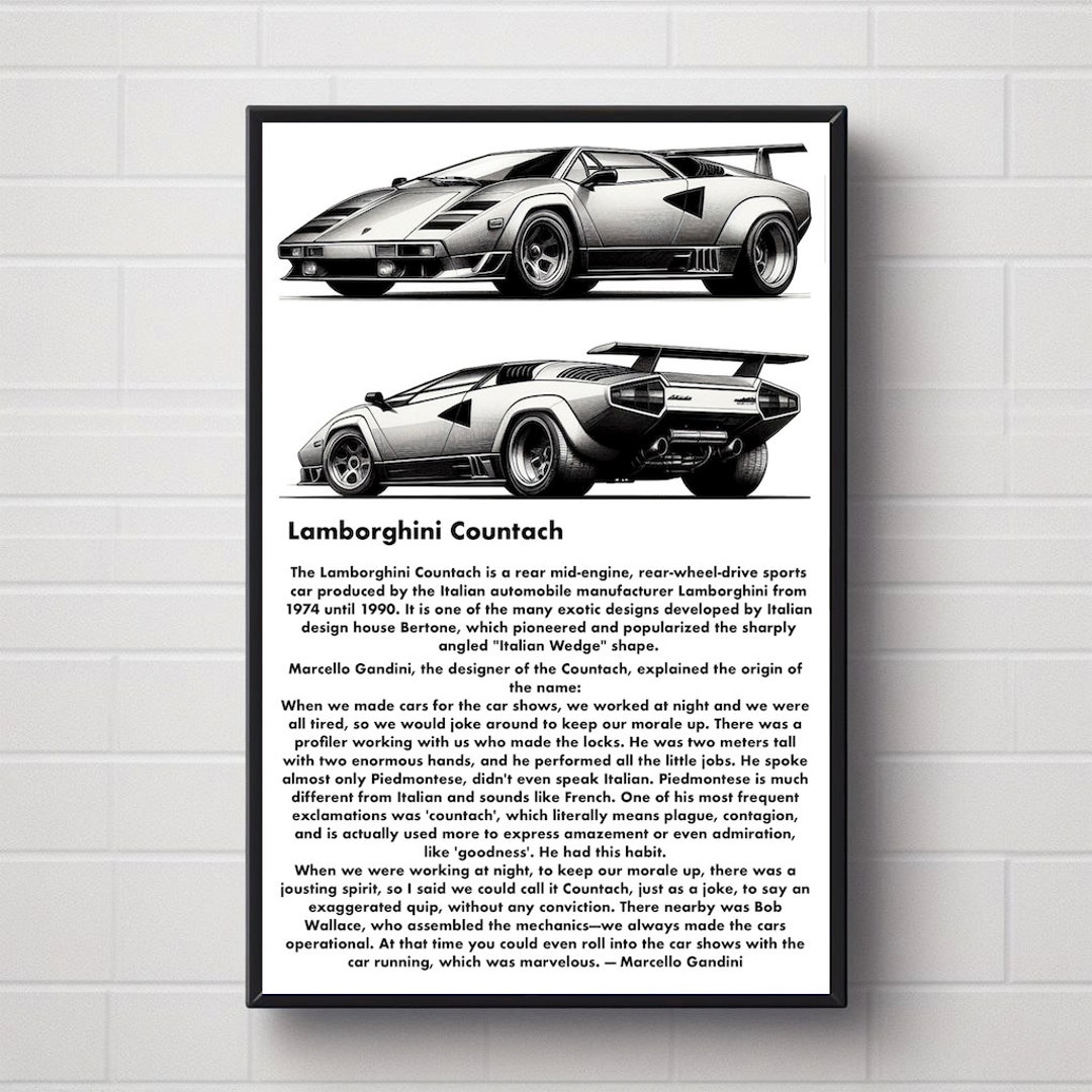 Lamborghini Countach Illustration Blueprint Drawing With Historical ...