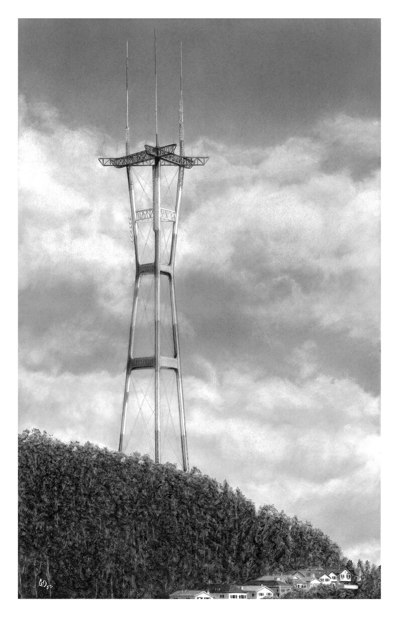 Sutro Tower San Francisco - Pencil Drawing Print - Etsy