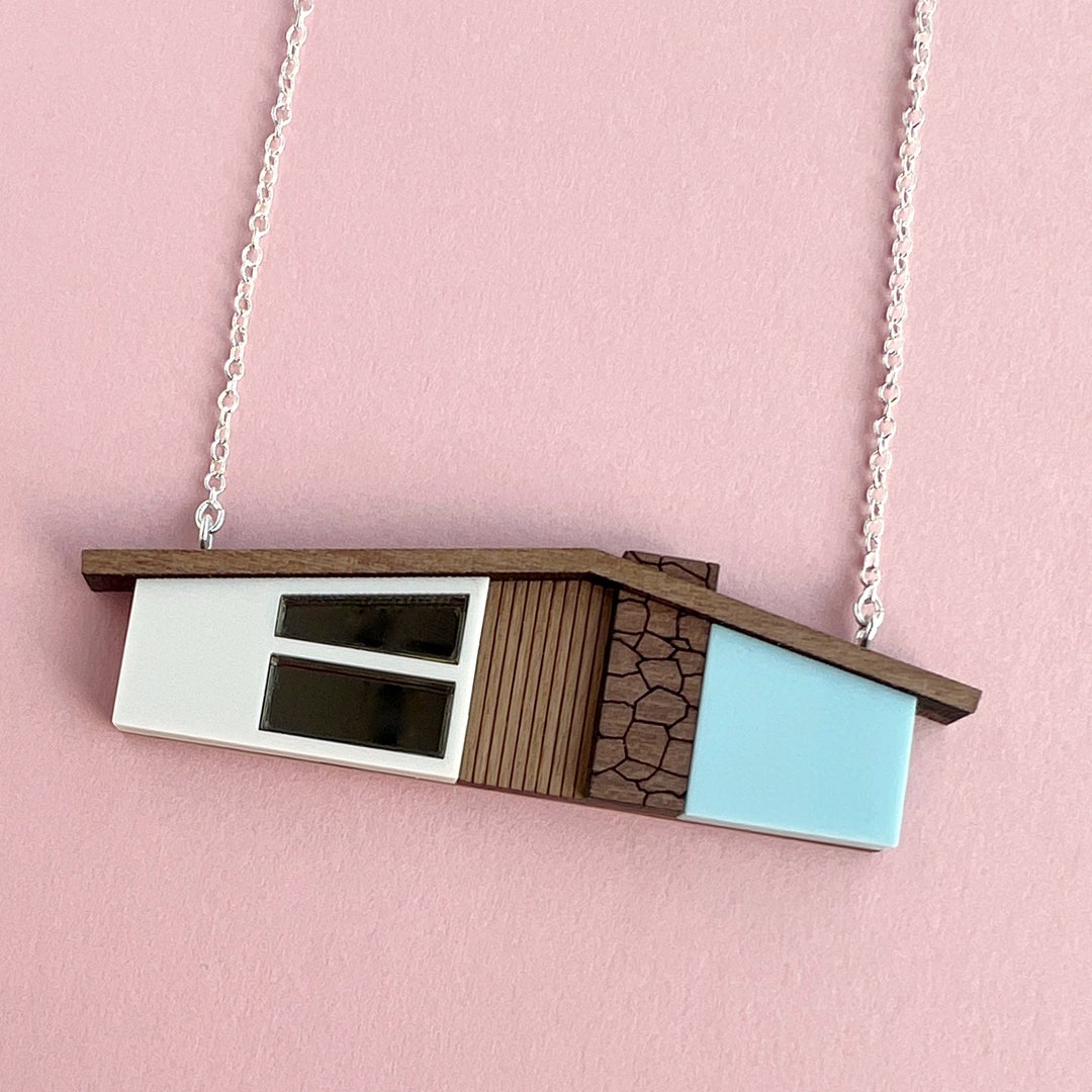 Midcentury Modern House Necklace, on Sterling Silver Chain - Etsy