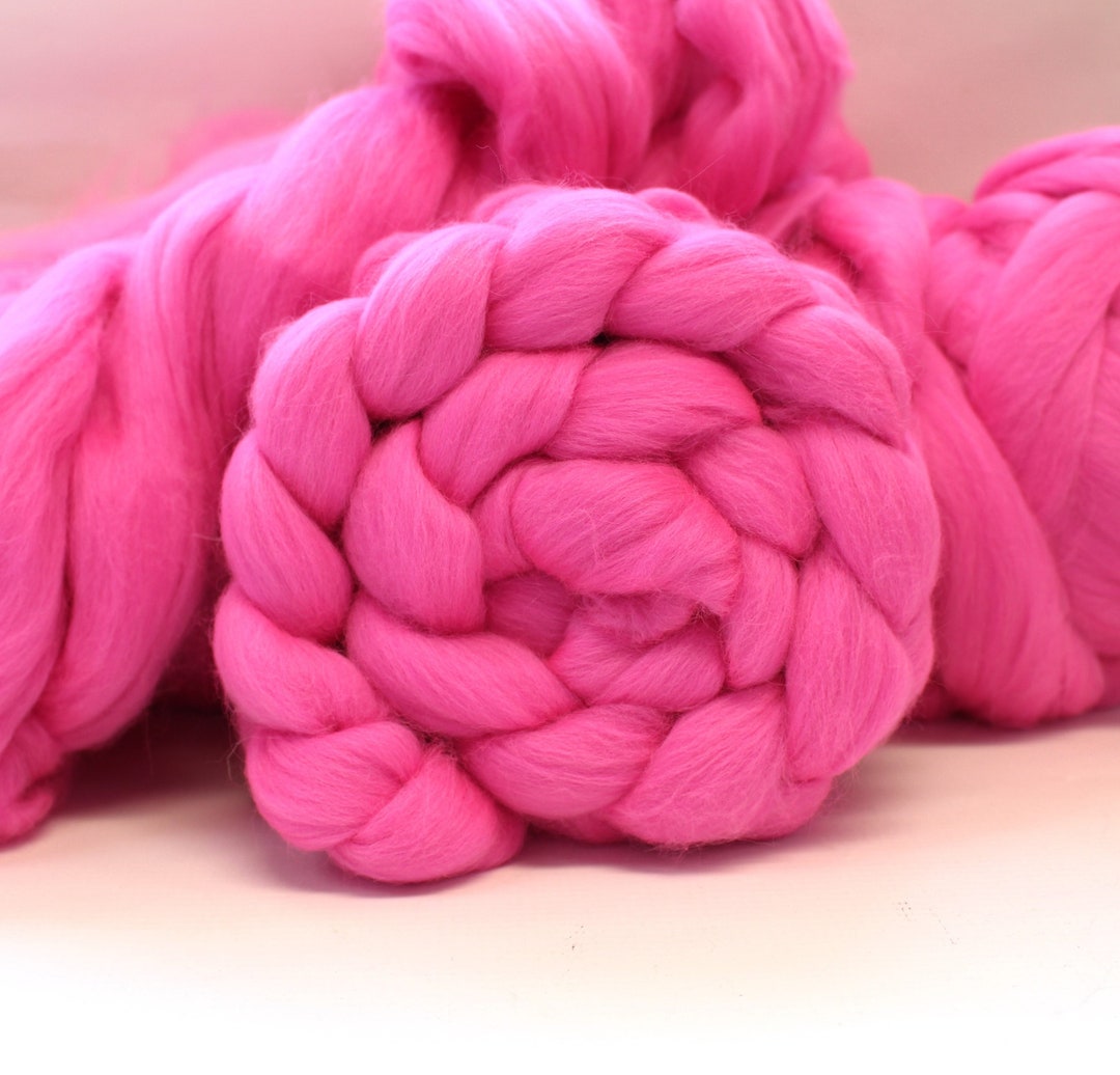 Merino Wool 'fluorescent Highlighter Pink' Blend Combed Top Roving Dyed ...