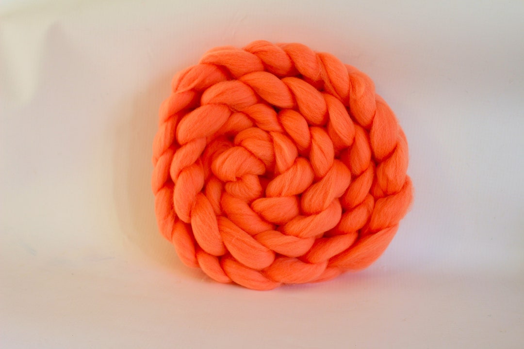 Neon Orange New Zealand Merino Wool Combed Top Roving Dyed Fluorescent ...