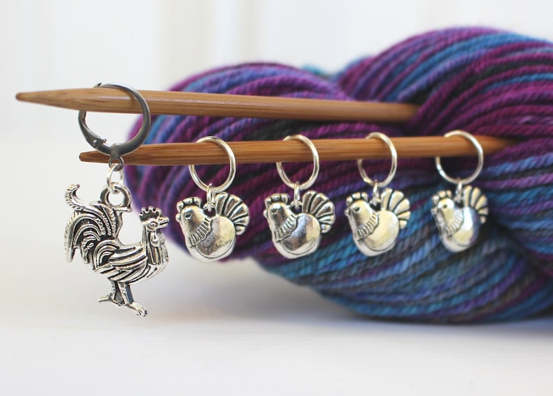 Set of 5 Chicken Hen Rooster Stitch Markers Knitters Helper Knitting ...