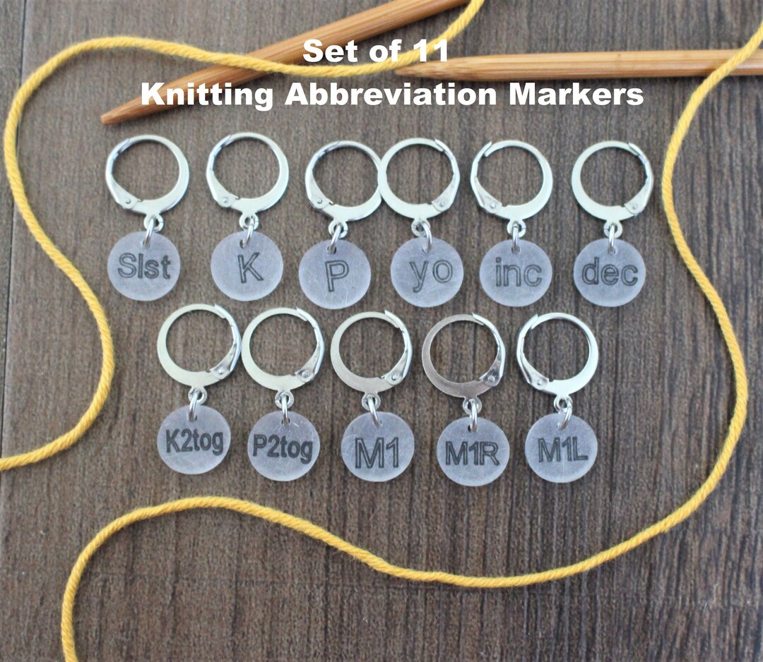 Set of 11 Knitting Abbreviation Stitch Markers Knitters Helper Pattern ...