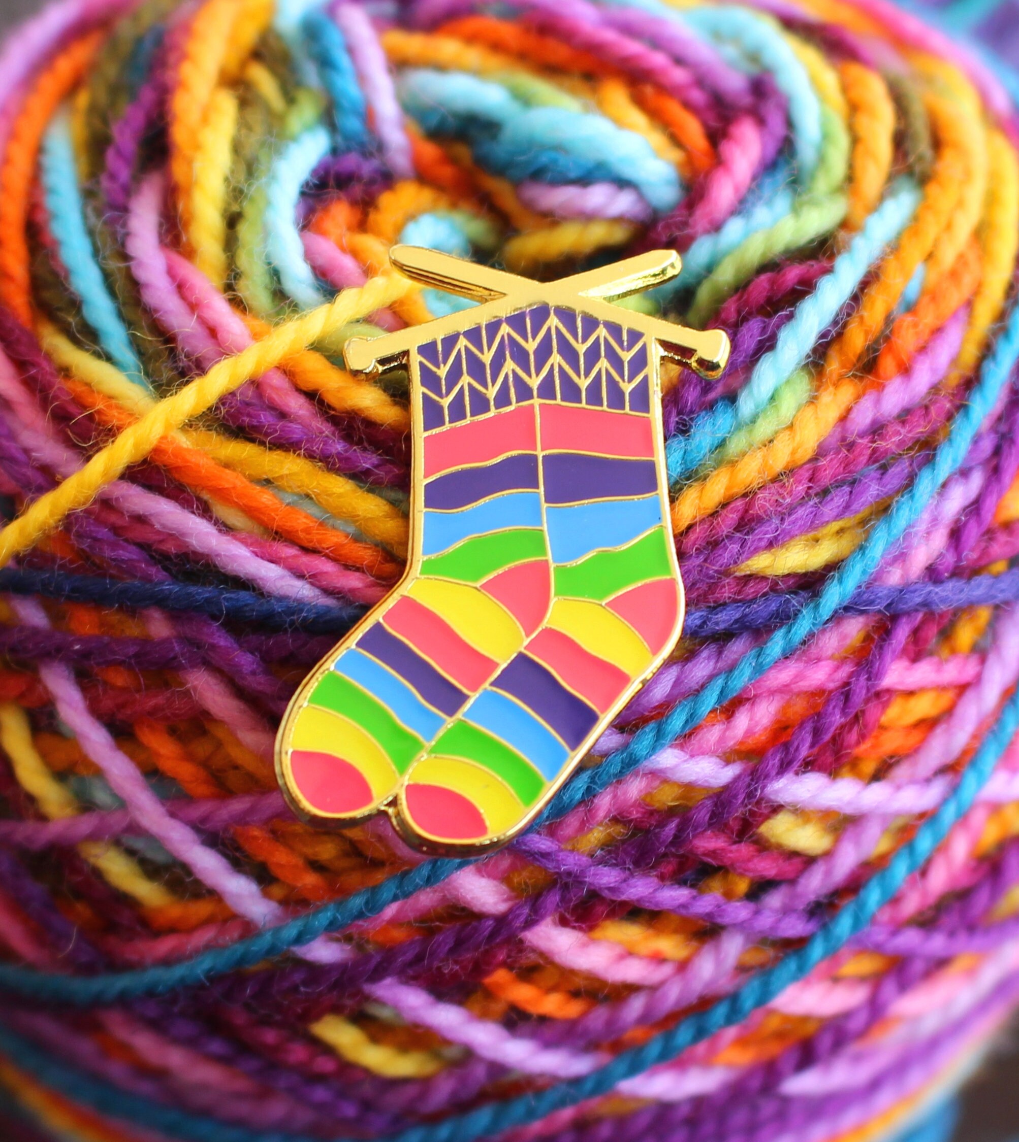 Sock Knitting Pin Enamel Pins Self Striping Yarn Hand Knit Toe up Cuff ...